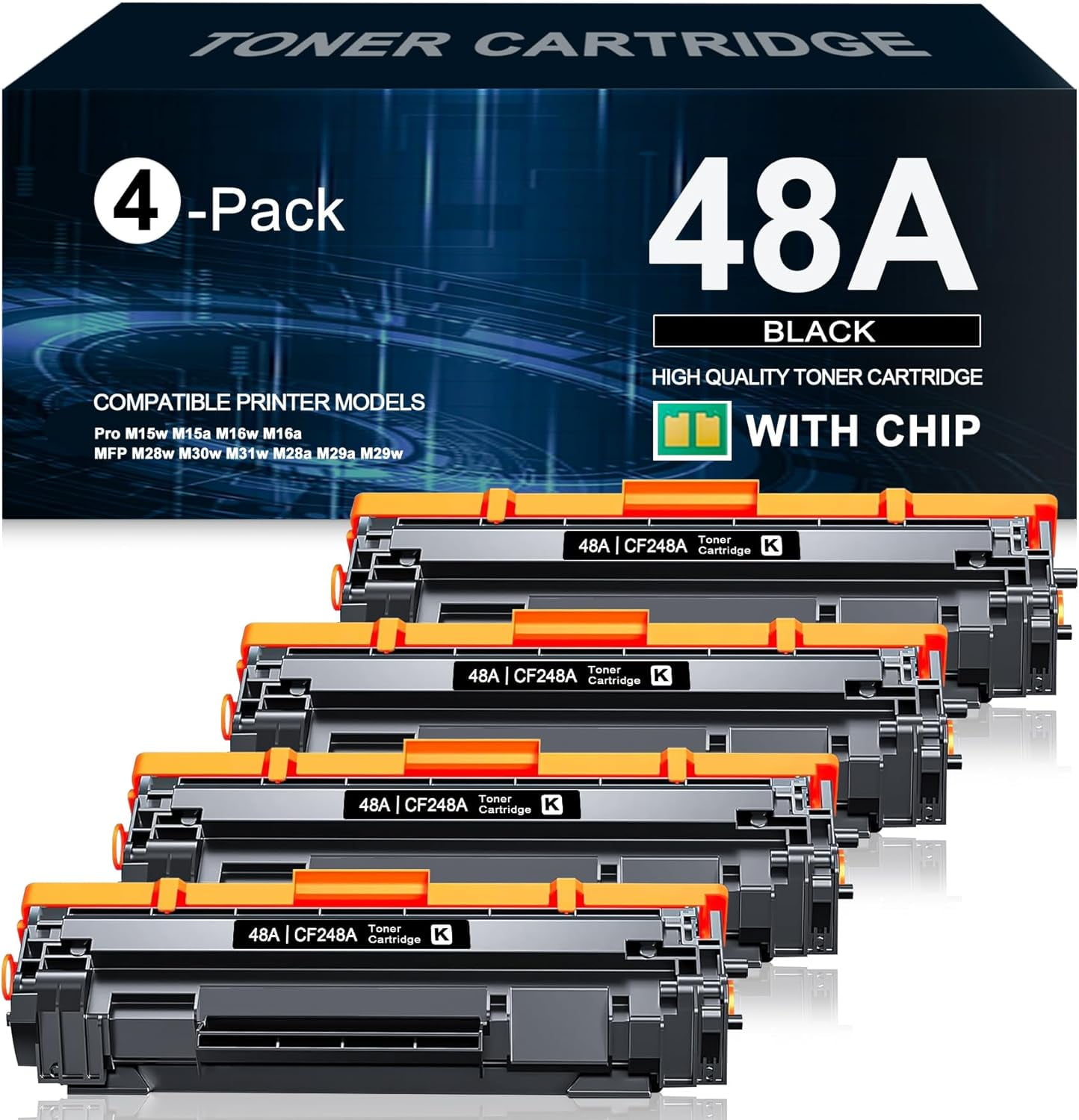 48A Black Toner Cartridge 4 Pack Replacement for HP 48A CF248A Toner ...