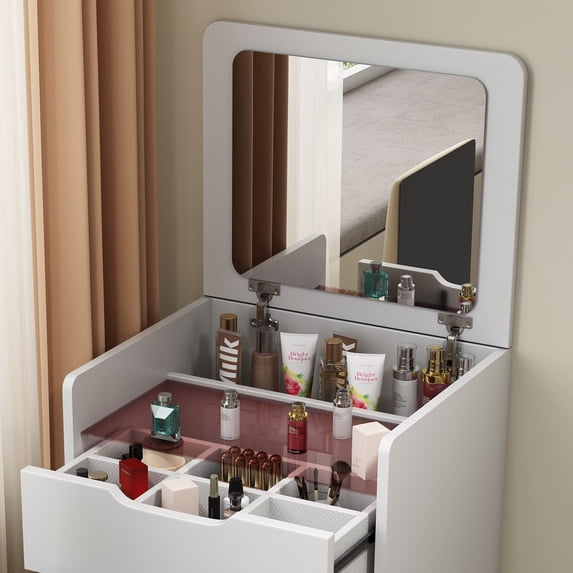 (48CM) 3 in 1 Vanity Desk with Plip Top Mirror, Small Make Up Vanity ...