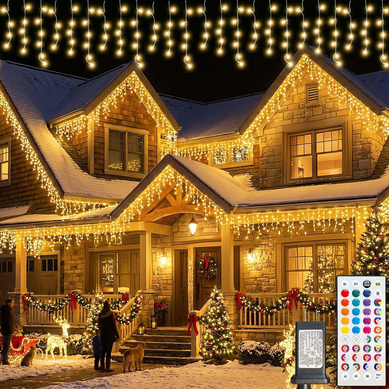 48FT Color Changing Icicle Lights for Outside with Remote, 35 Colors ...
