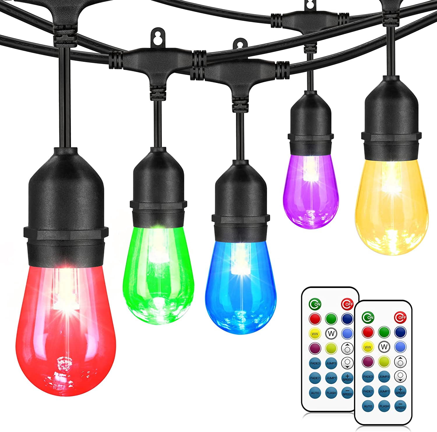 48FT Outdoor Patio Lights Waterproof Dimmable with Remote RGB Cafe LED ...