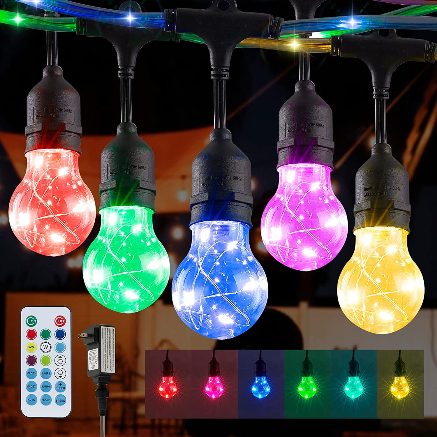 48FT RGB String Lights with Twinkle Stand, LED String Lights Outdoor ...