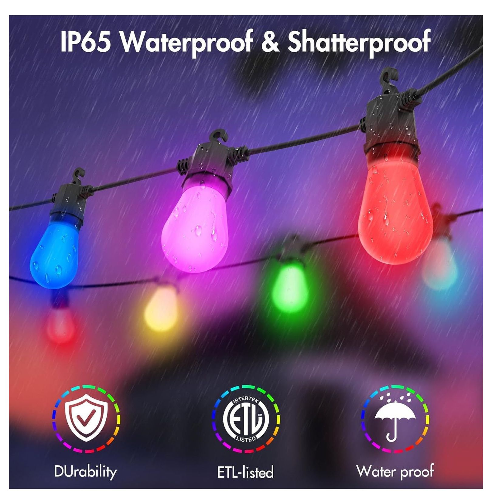 48FTColor Changing Outdoor String Lights , Dimmable String Lights for ...