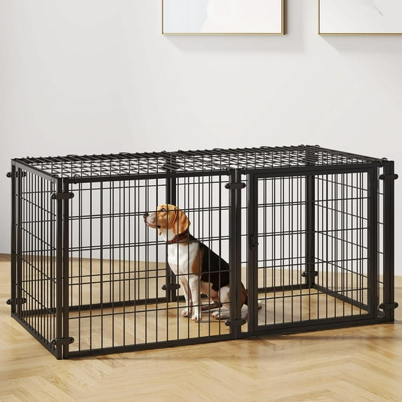 48 inch Metal Wire Small Medium Dog Crate with Tray, Double Door, Puppy ...