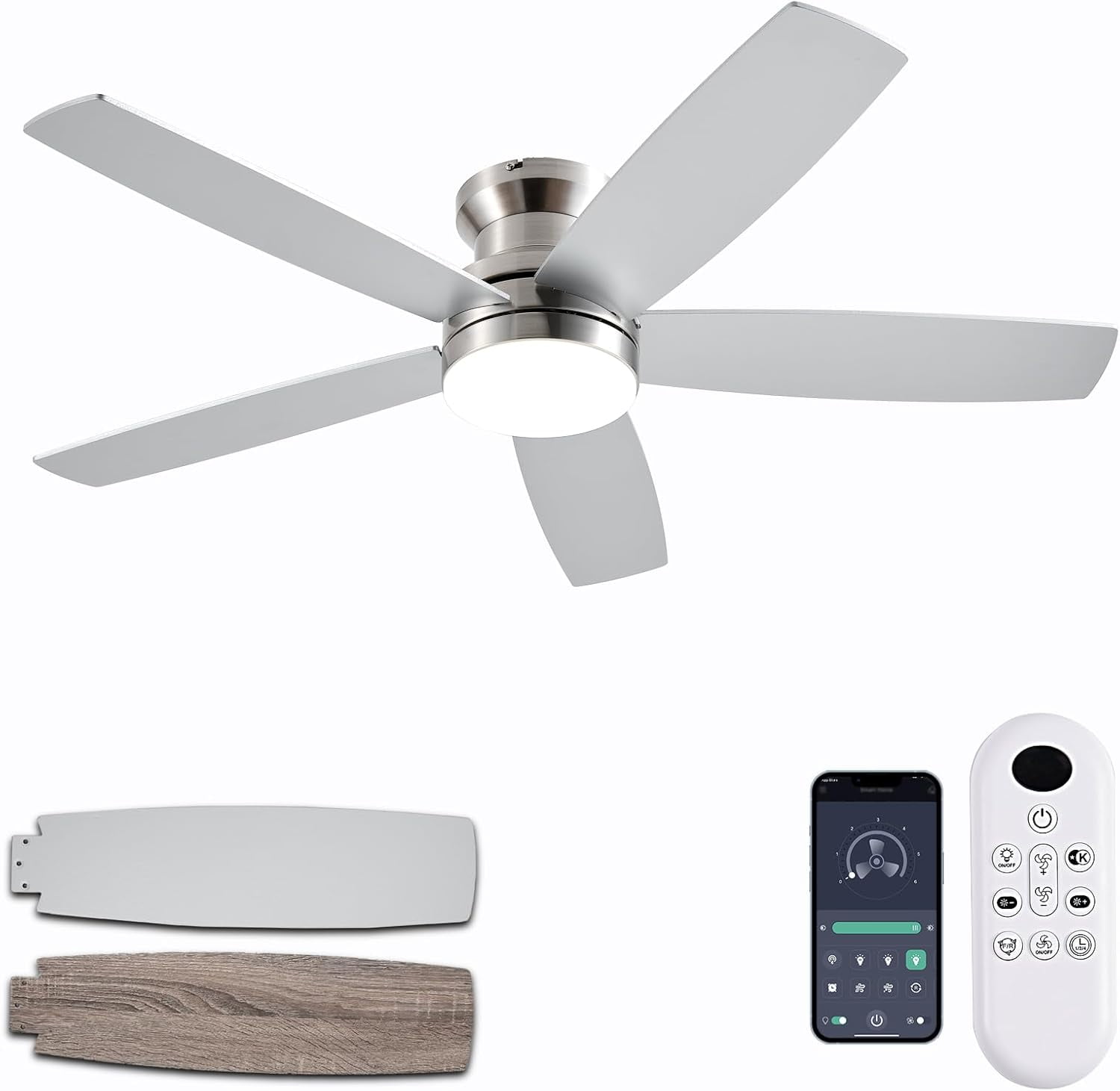 48Inch Flush Mount Ceiling Fans with Lights and Remote/App Control ...