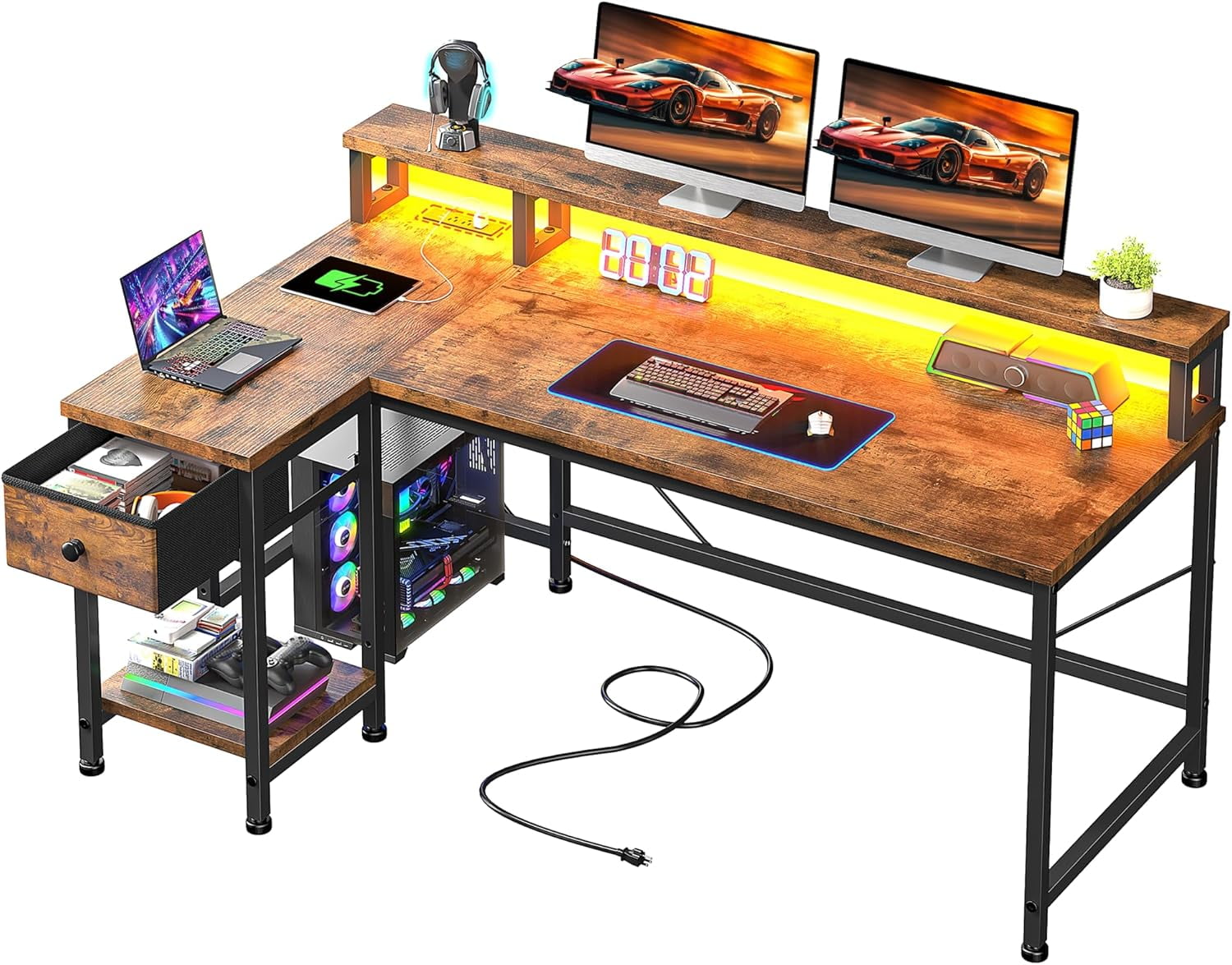 48Inch L Shaped Computer Desk with Drawers Reversible Corner Desks with ...