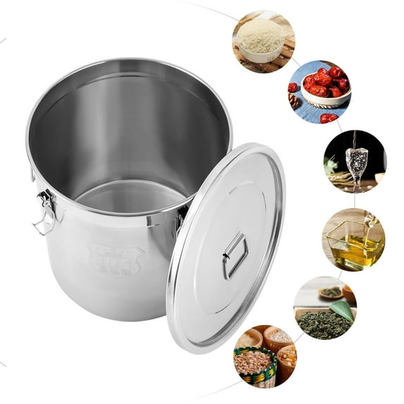 48L Stainless Steel Airtight Canister Silver Cylinder Rice Cereal Grain ...