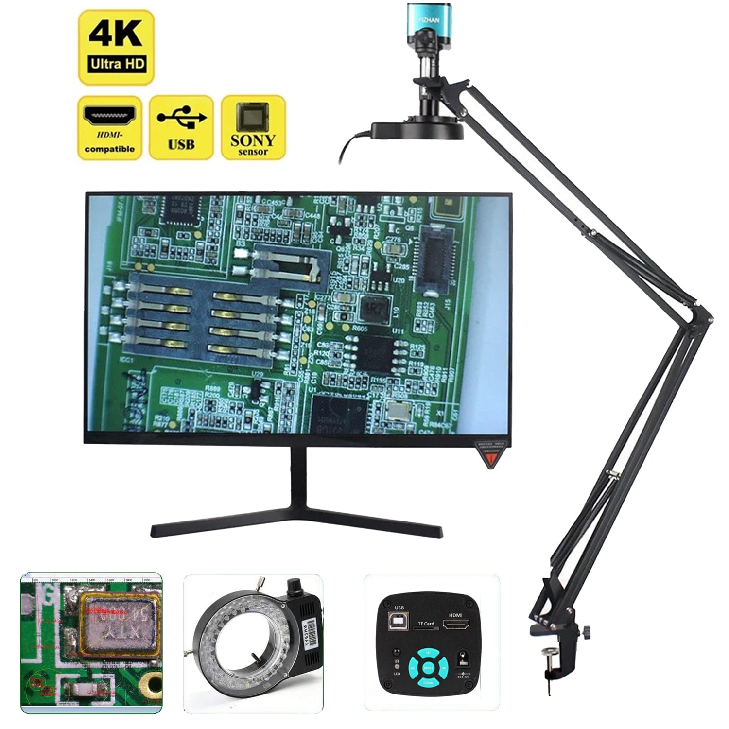 48MP HDMI Electron Microscope 150X Zoom Industrial Camera Full HD ...