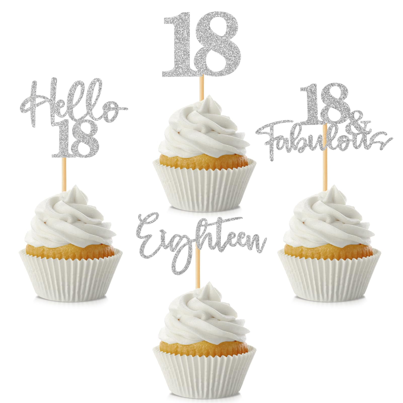 48PCS 18th Birthday Cupcake Toppers Hello18 AFN1Glitter 18 and Fabulous ...