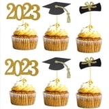 48PCS 2023 Year Gold Graduation Cupcake Toppers, Food Decor/Graduation ...