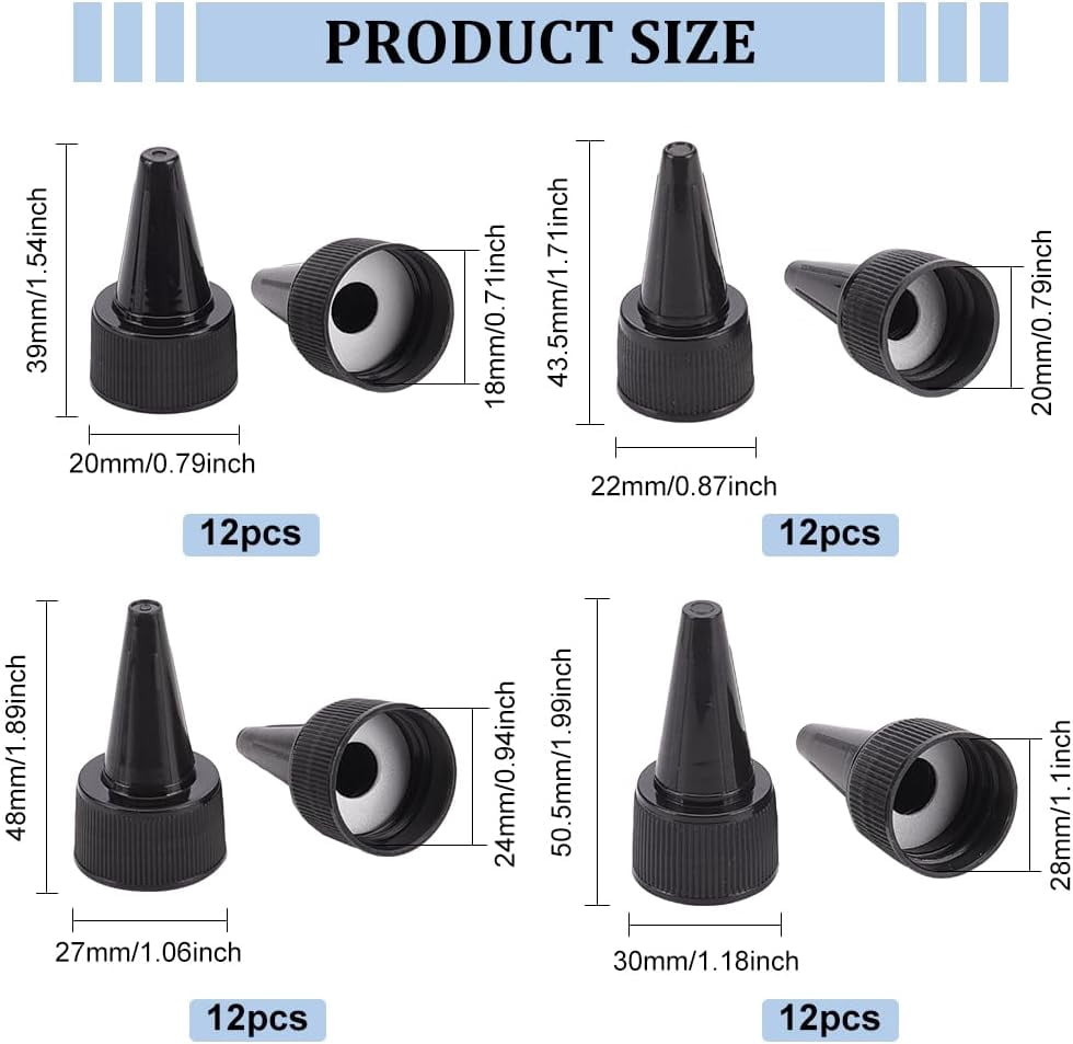 48PCS 4 Size Natural Twist Bottle Cap Black Squeeze Bottle Replacement ...