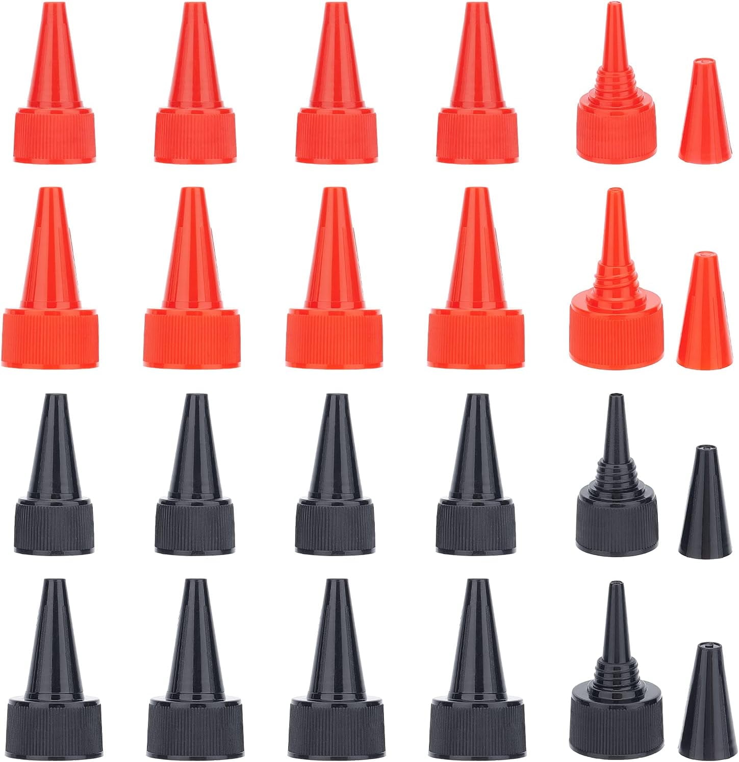 48PCS 4 Styles Long Red Tip Yorker Caps Black PP Plastic Bottle ...