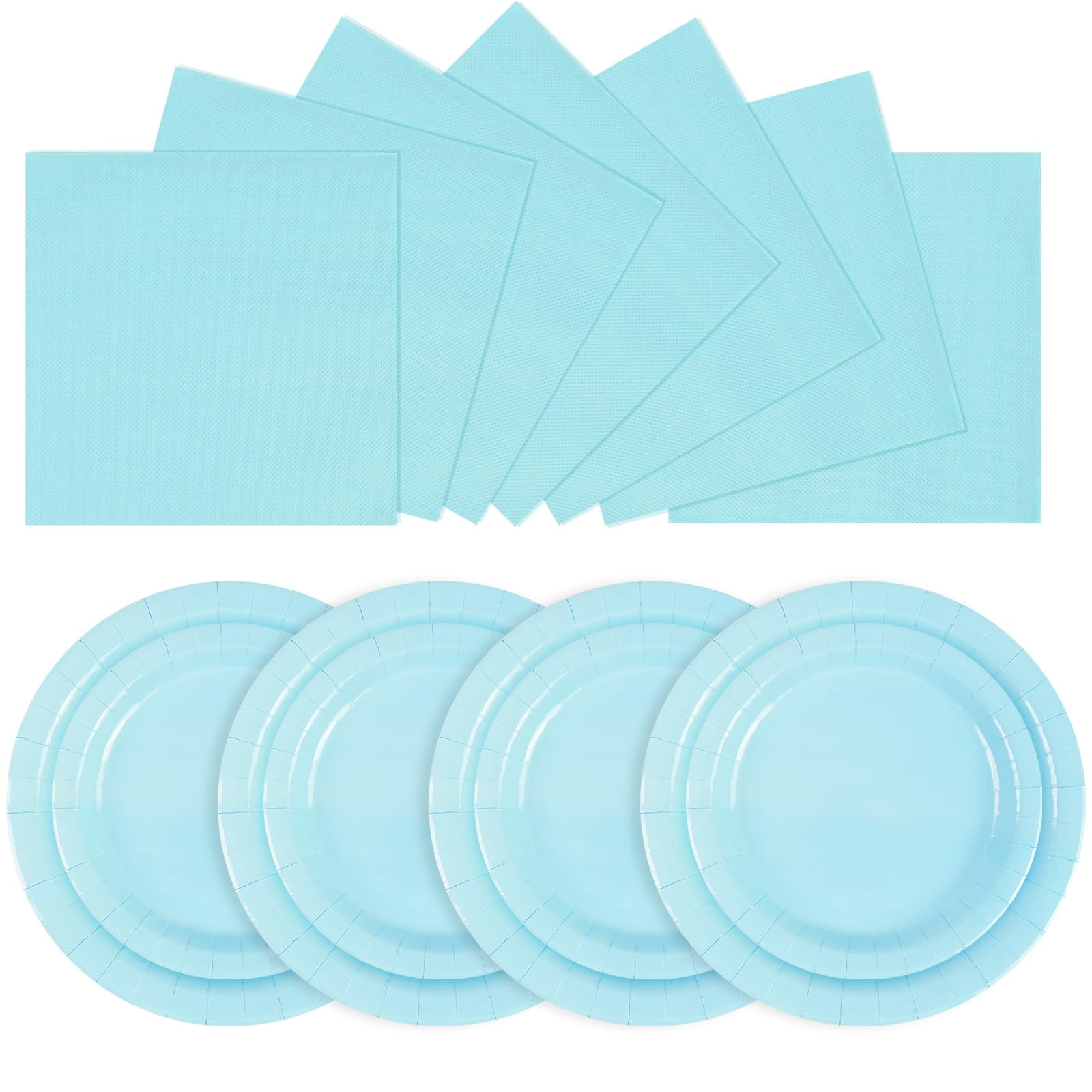 48PCS Baby Blue Paper OIF8 Plates and Napkins Party Light Blue ...