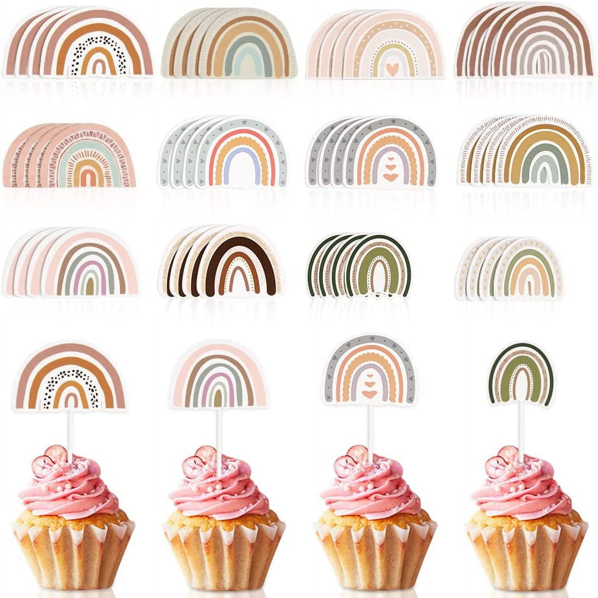 STONCEL 48PCS Boho Rainbow Cupcake Toppers, Colorful Party Picks for ...