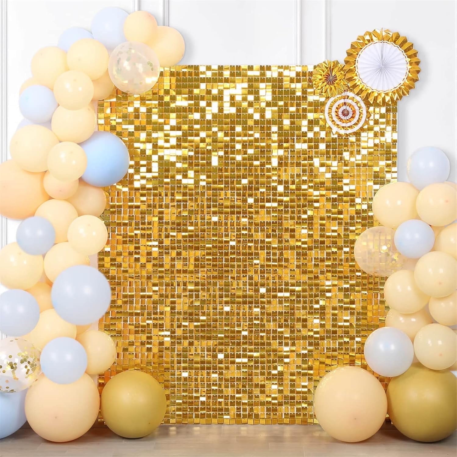48PCS Gold Shimmer Wall Backdrop Square Sequin Shimmer Backdrop Panel ...