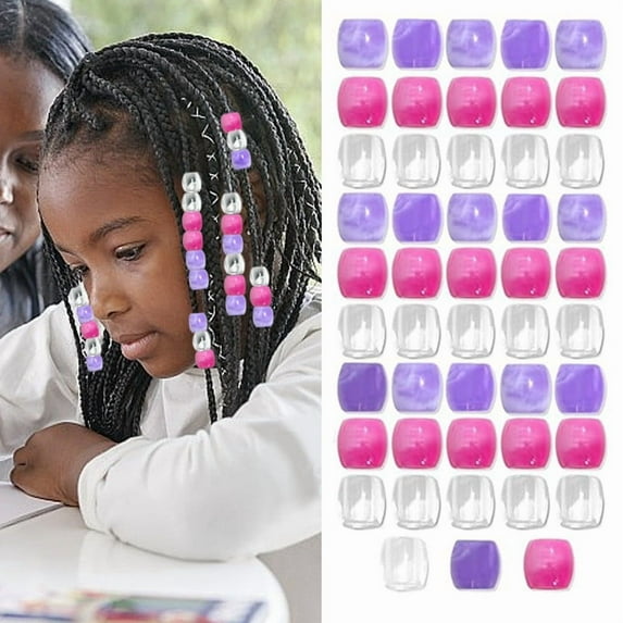48PCS Hair Beads for Braids, Purple Rose Red Hair Beads, Large Spacer ...