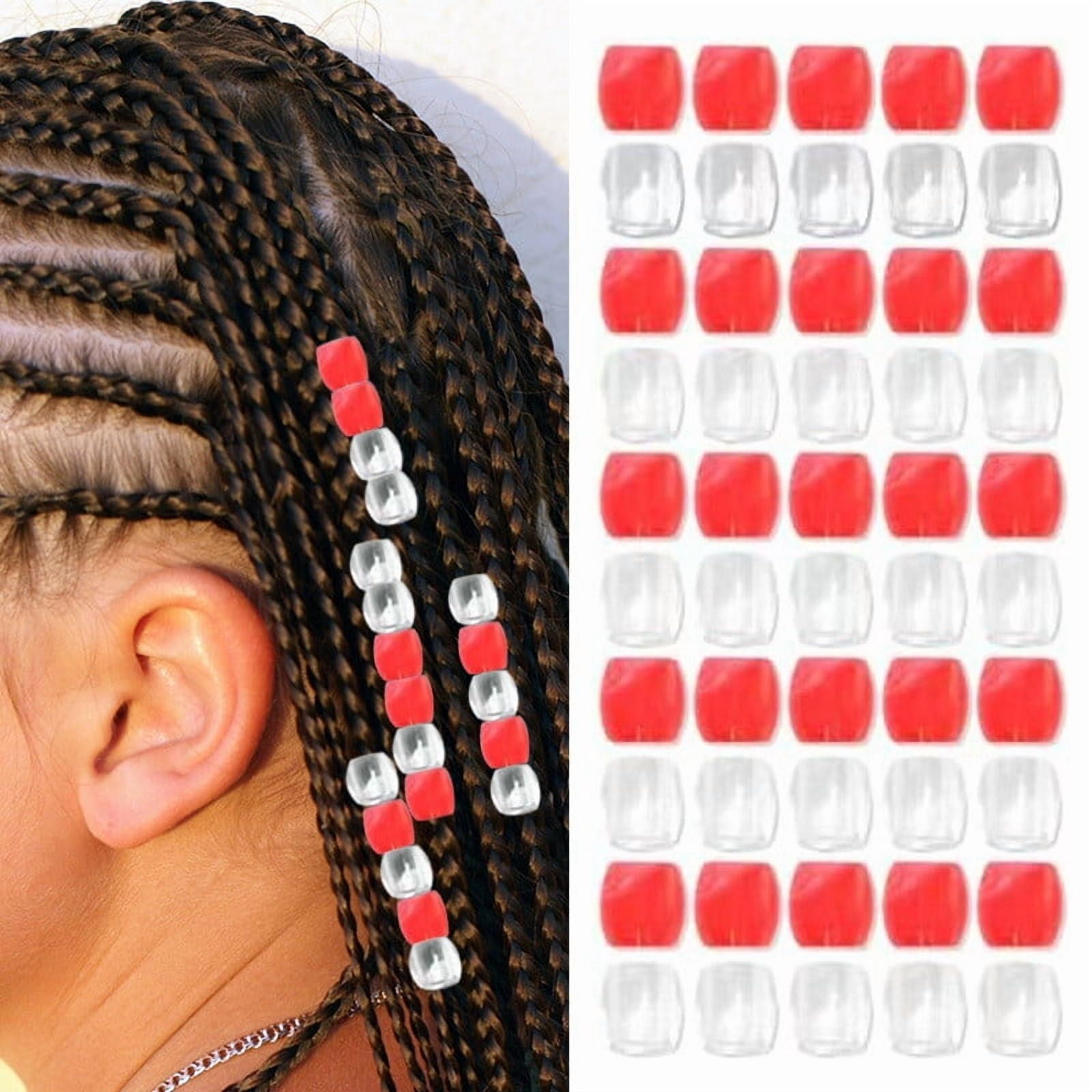 48PCS Hair Beads for Braids, Red Hair Beads, Large Spacer Pony Beads ...