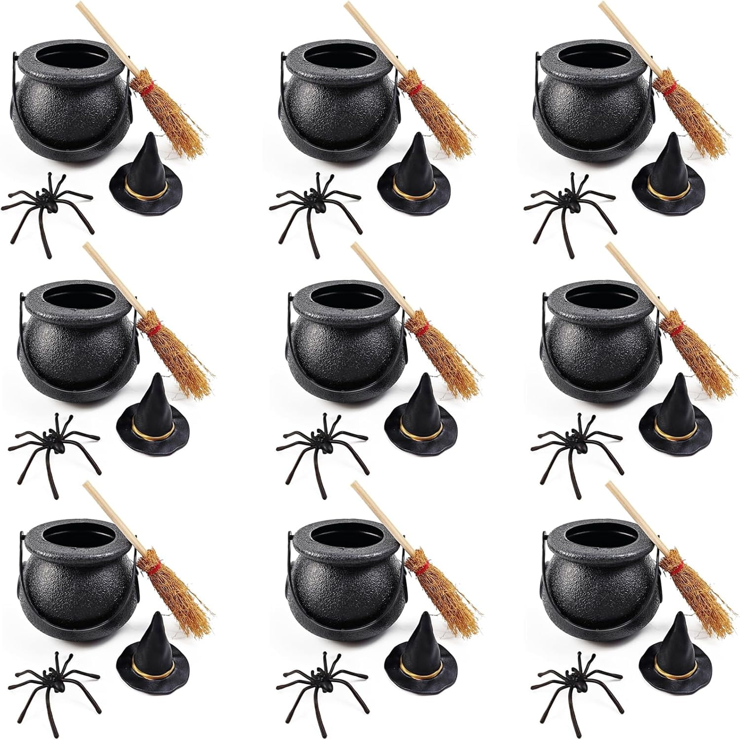 48PCS Halloween Mini Witch Cauldron Set- 12 Pack Small Plastic Black ...