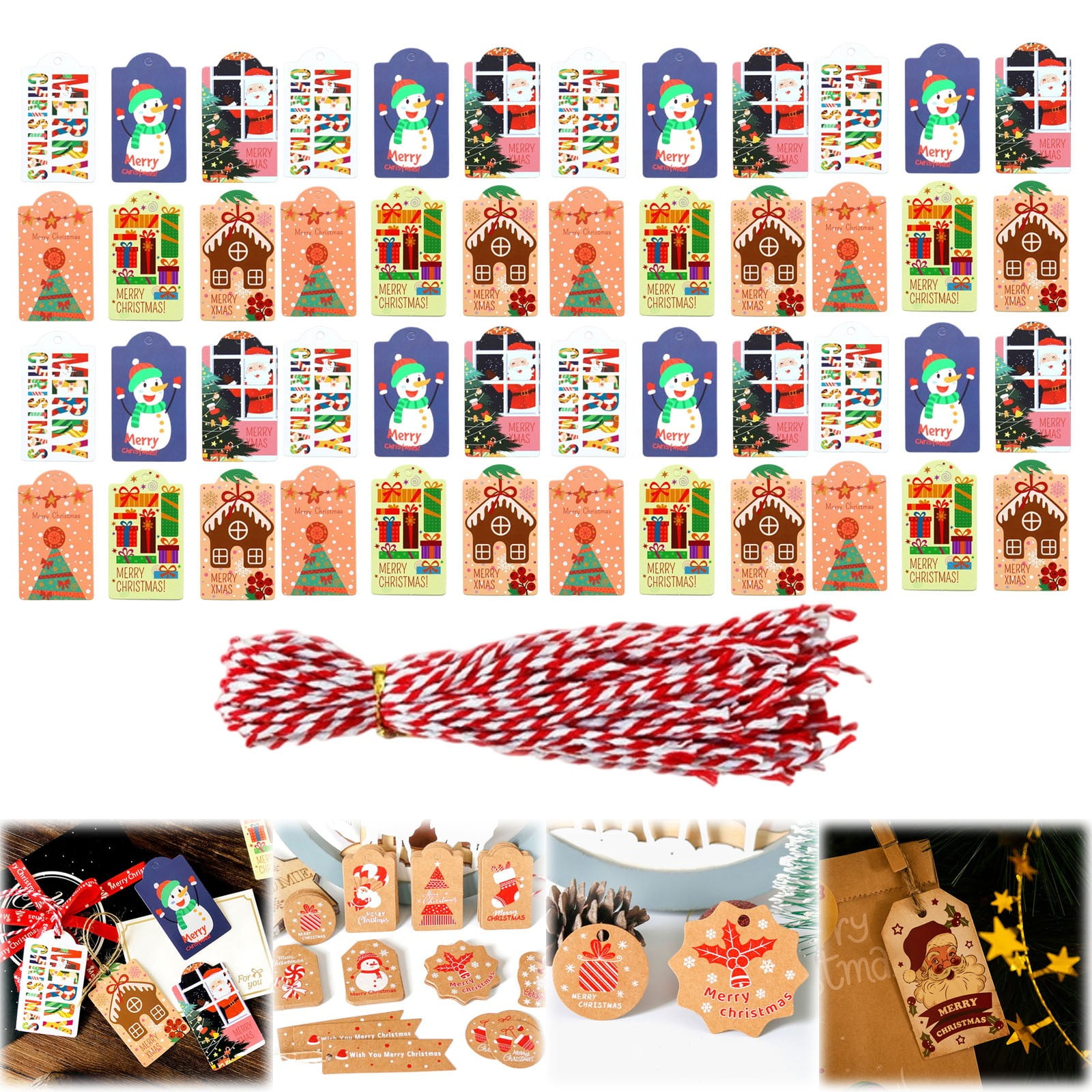 48PCS Paper Christmas Tags, Xmas Brown Tags with Jute for DIY Holiday ...