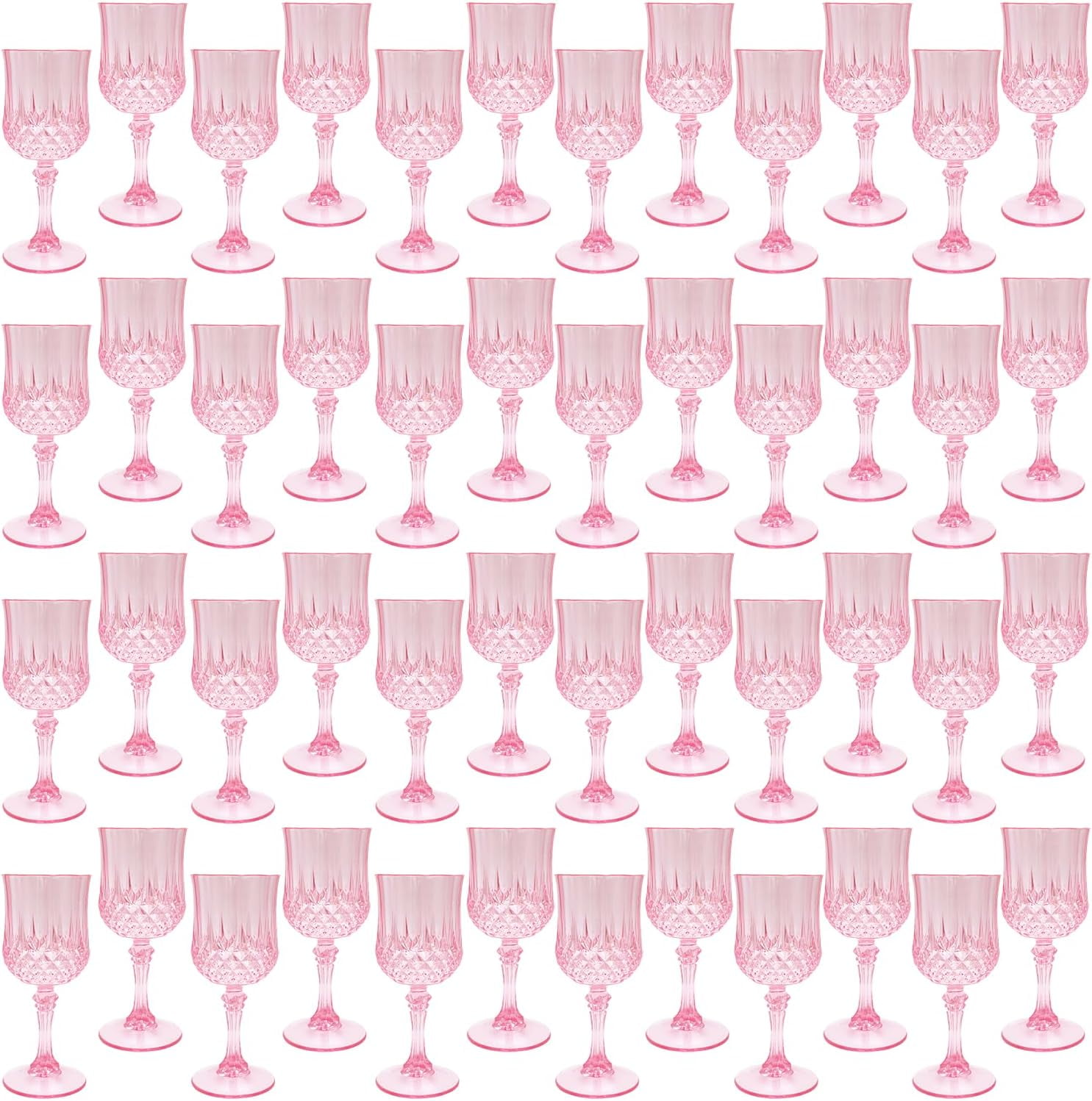 48PCS Pink Plastic Wine Glasses，Plastic Goblets Vintage Style Cordial ...