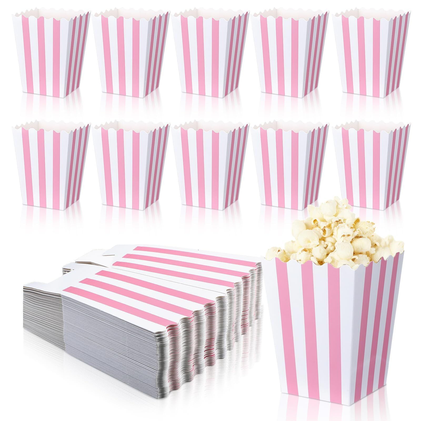 48PCS Pink Popcorn Boxes Bags Kids Party Treat Boxes Wedding Birthday ...