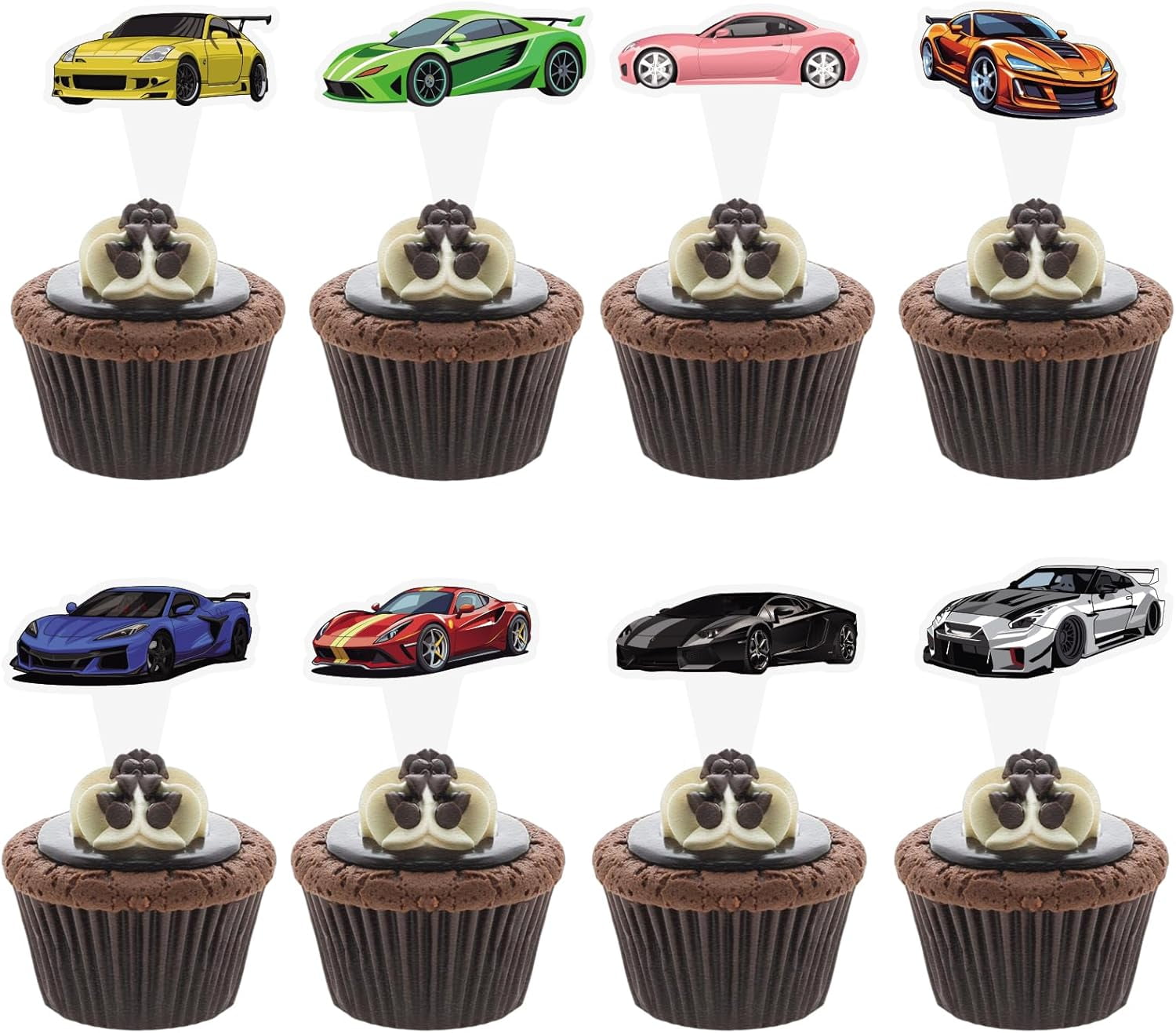 48PCS Race Car Cupcake Toppers Fighting Race Car Cupcake Picks Racing ...