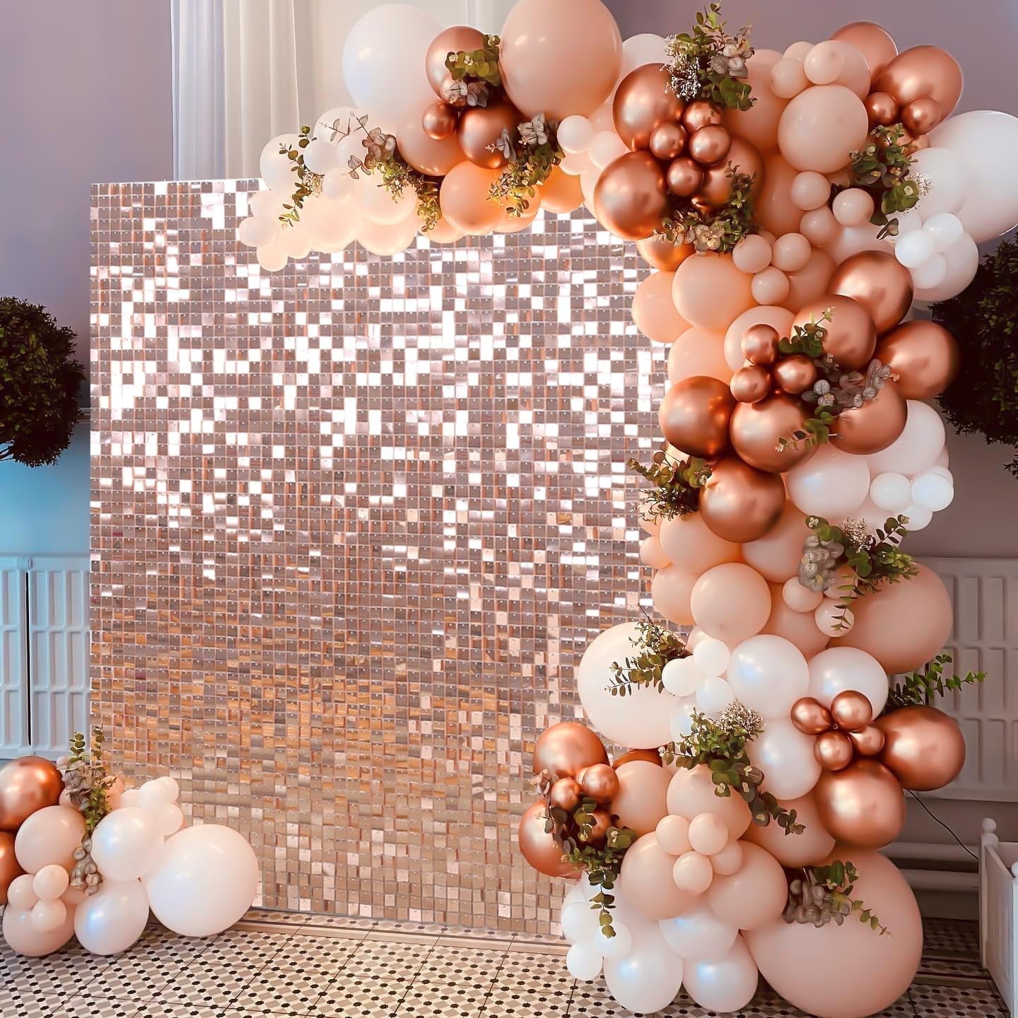 48PCS Rose Gold Gold Shimmer Wall Backdrop Square Sequin Glitter ...