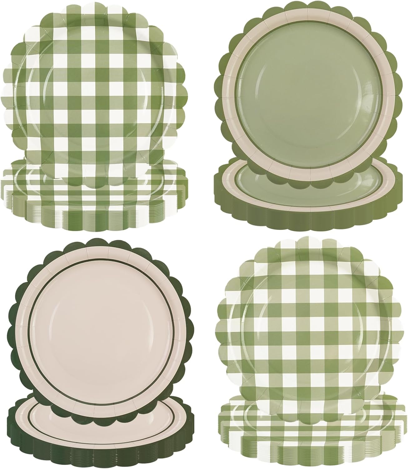 PHYSUN-48PCS Sage Green Gingham Paper Dessert Plates - 7 Inch ...
