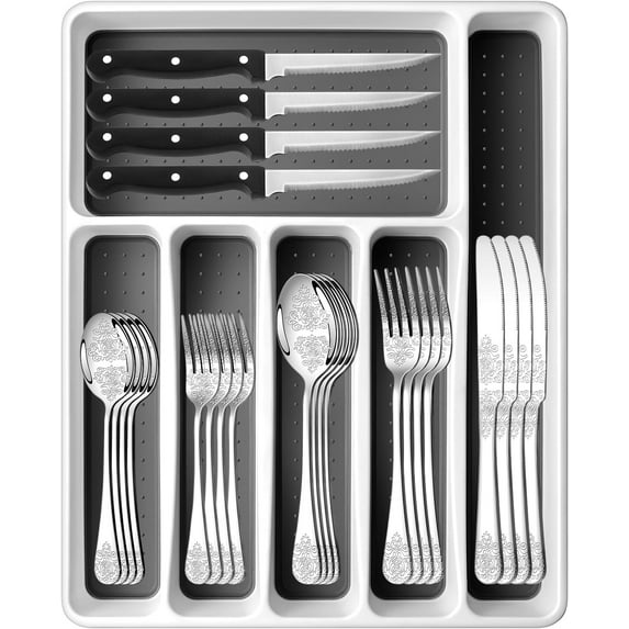 48PCS Silverware Set for 8 with Flatware Drawer Organizer, Stainless ...
