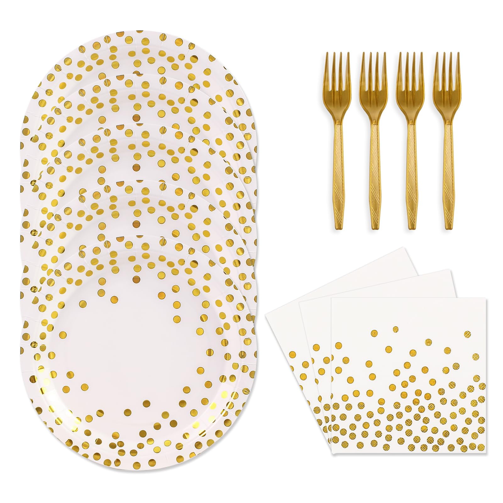 48PCS White and Gold Plates and AFN1Napkins Party Gold Dot Disposable ...