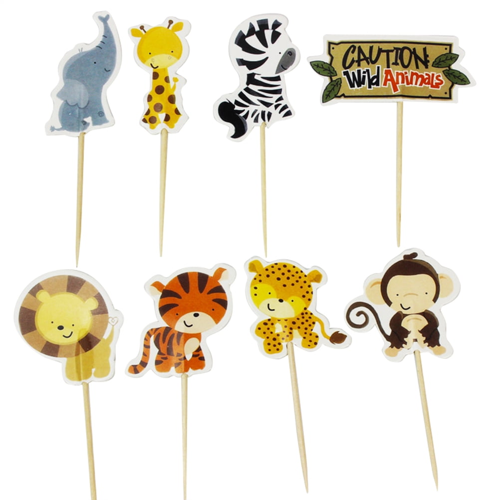 48PCS Zoo Animal Cake Toppers Decorative Cupcake Toppers Muffin Food ...