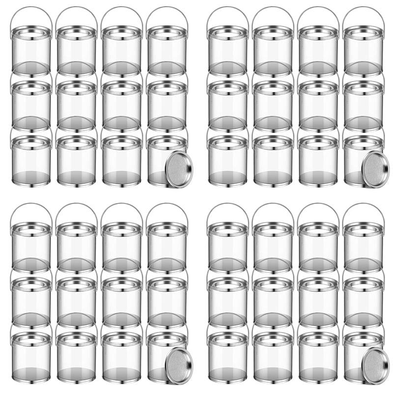 48Pack Mini Clear Plastic Paint Cans Small Empty Paint Cans for Crafts ...