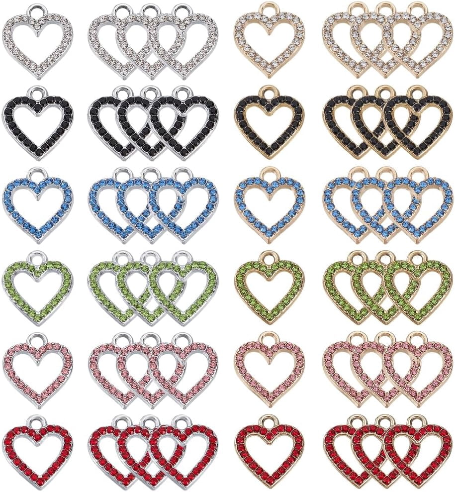 48Pcs 12 Colors Heart Charms Hollow Heart Frame Pendants 17x15mm Metal ...