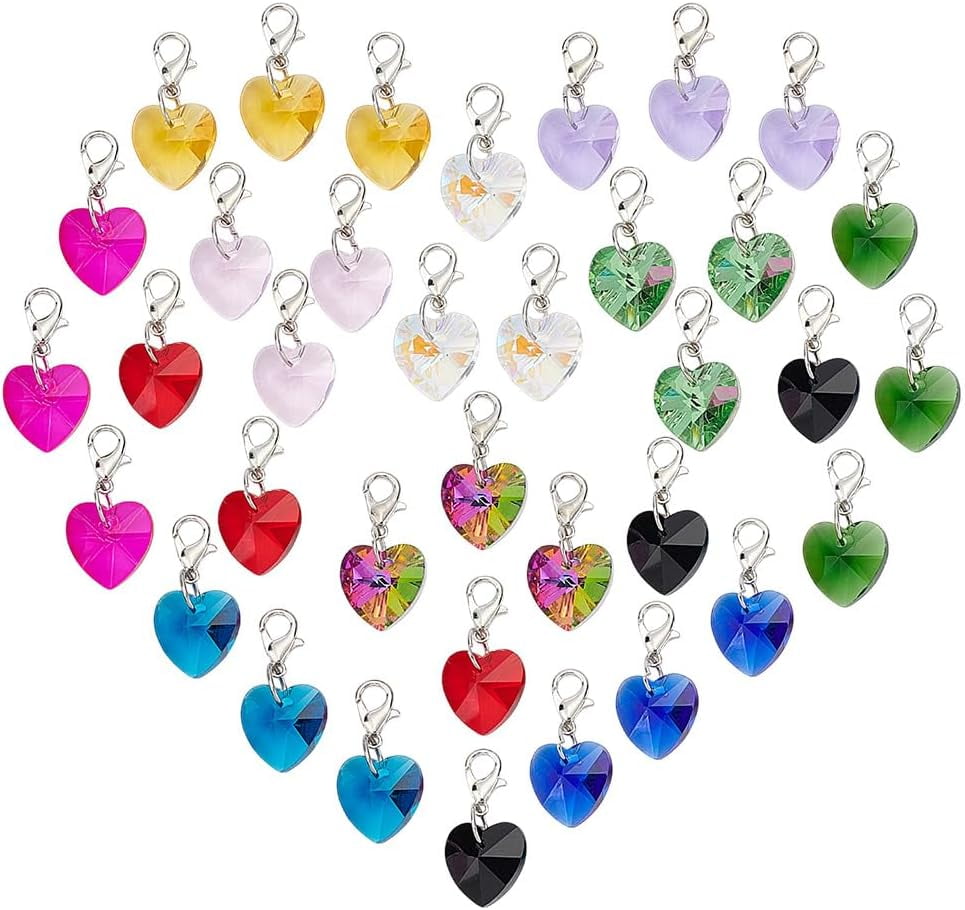 48Pcs 12 Colors Heart Clip-on Charms Glass Clip-on Stitch Marker Charms ...