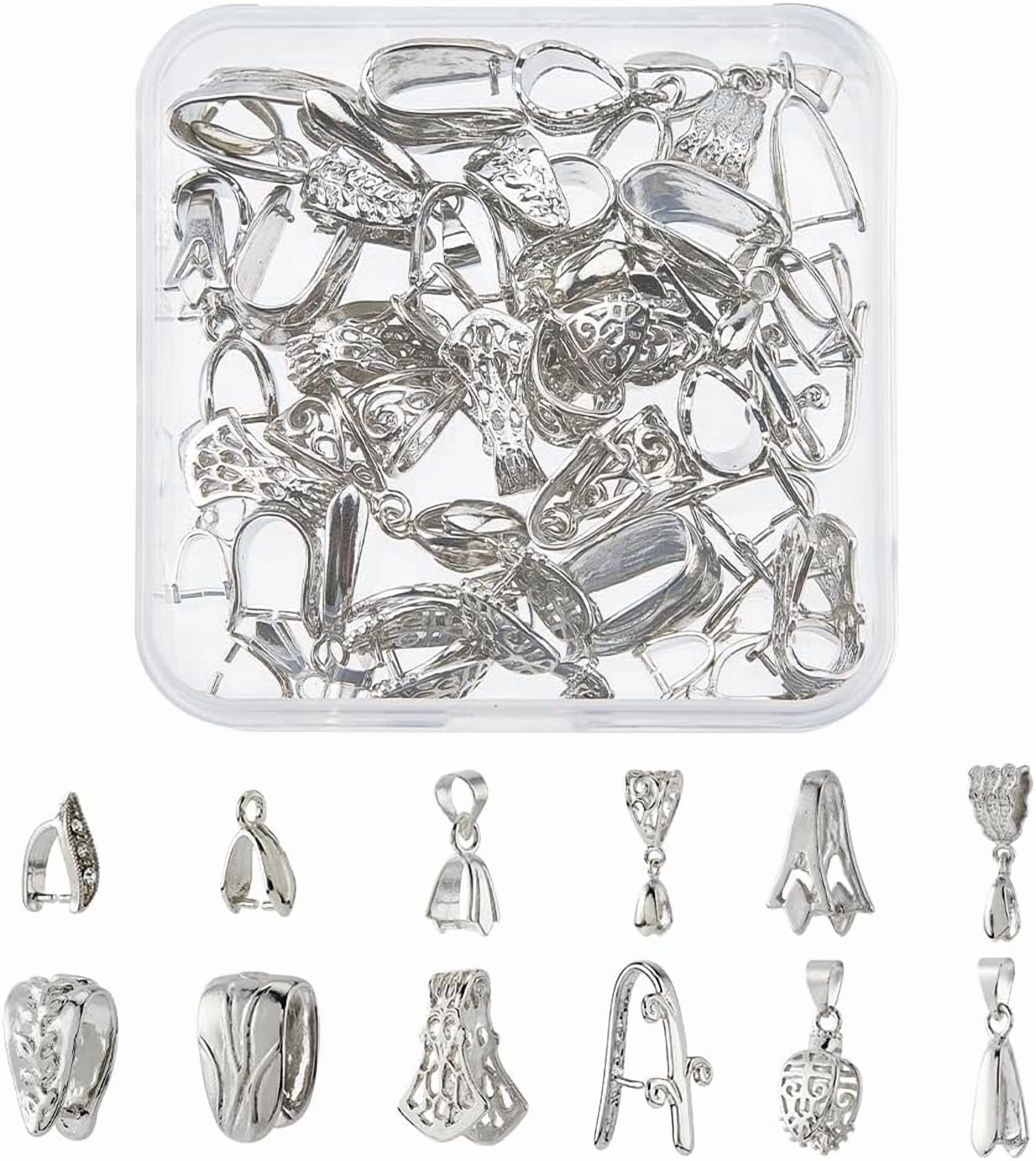 48Pcs 12 Style Brass Pendant Pinch Bail Platinum Pendant Bails Ice Pick ...
