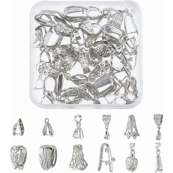 48Pcs 12 Style Brass Pendant Pinch Bail Platinum Pendant Bails Ice Pick ...