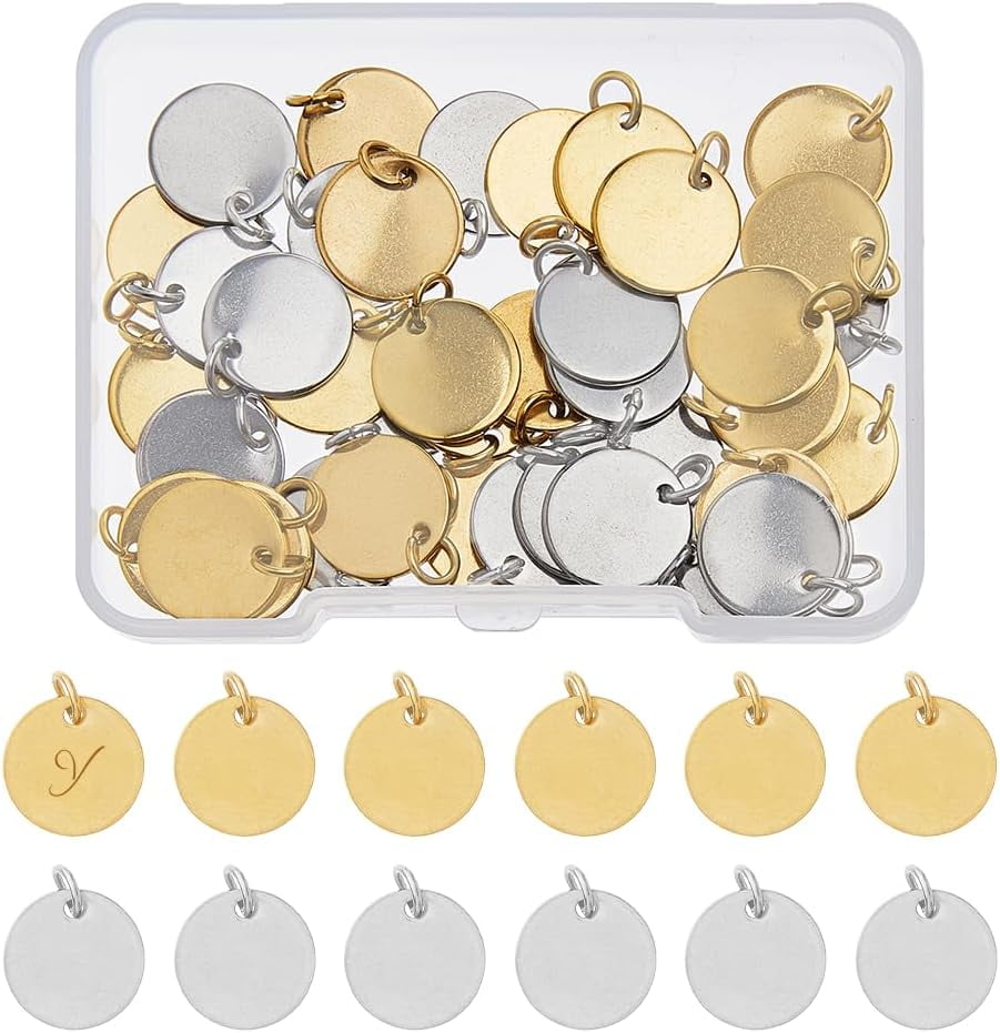 48Pcs 12mm Blank Stamping Tag Pendants Brass Message Word Tag Charms ...