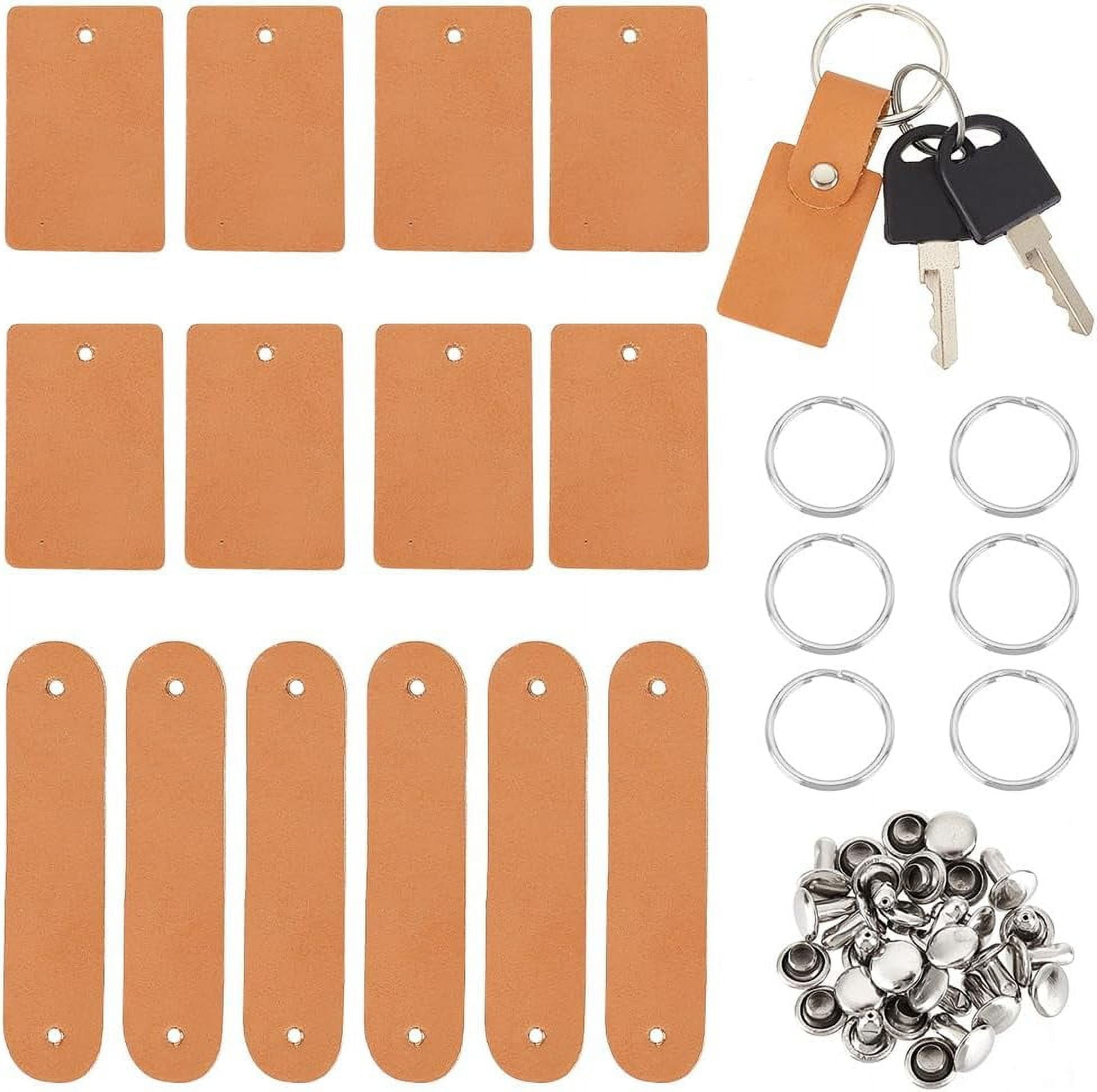 48Pcs/16 Sets Genuine Leather Keychain Kit Leather Key Fob Kit Blank ...