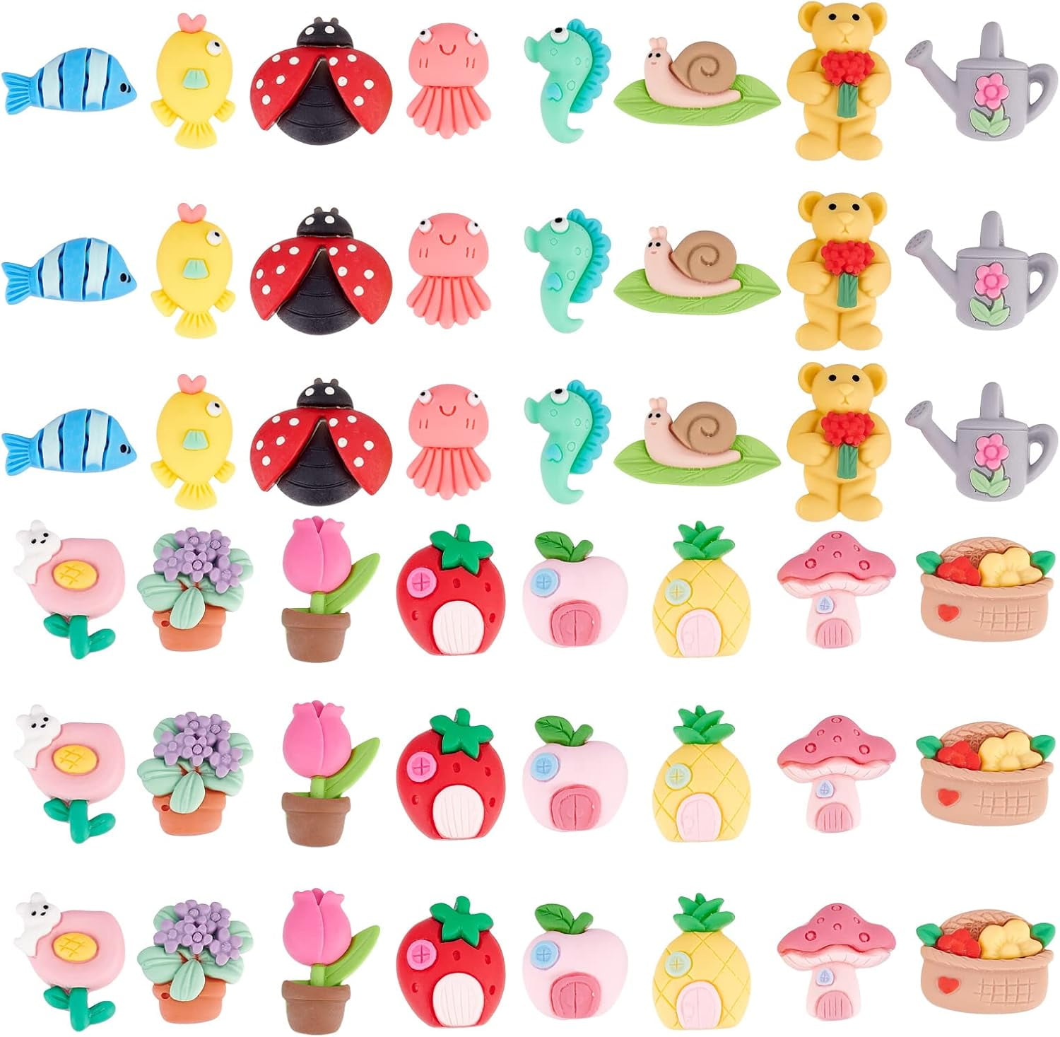 48Pcs 16 Style Vegetables and Fruits Resin Cabochons 3D Flower Fruit ...