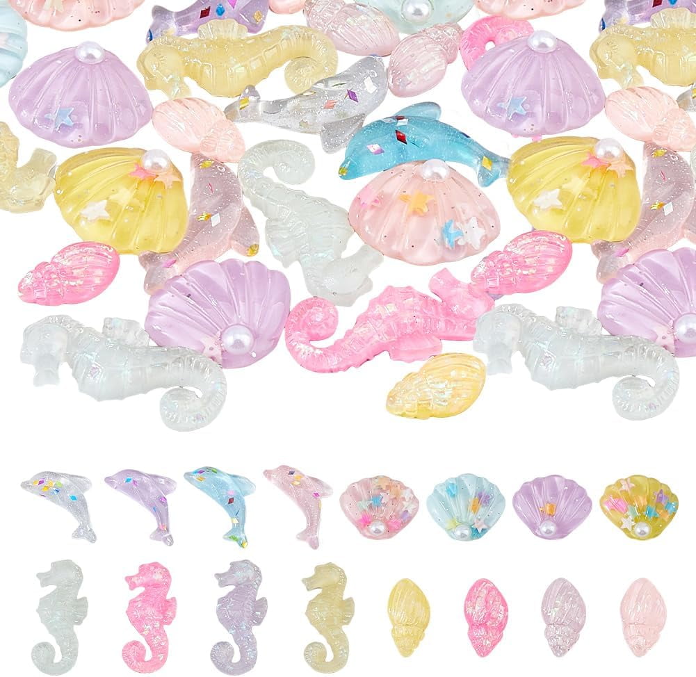 48Pcs 16 Styles Ocean Flatback Charms Bulk Glitter Sea Animal Theme ...