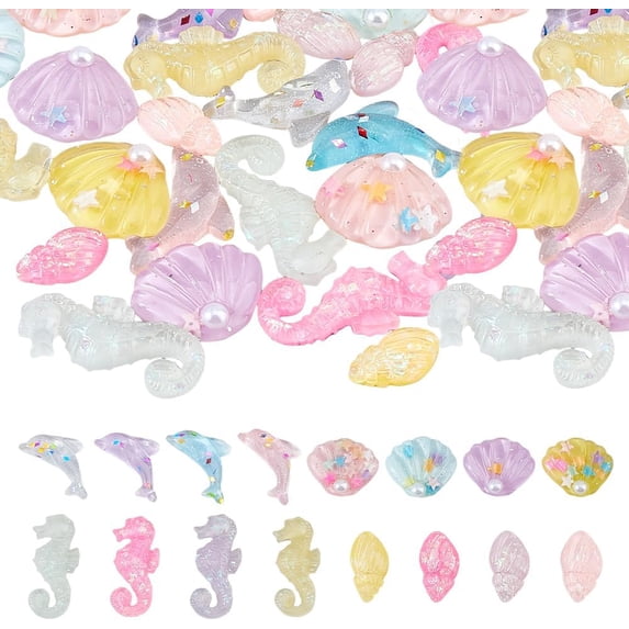48Pcs 16 Styles Ocean Flatback Charms Bulk Glitter Sea Animal Theme ...
