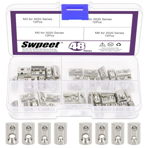 48Pcs 2020 Series Carbon Steel Nickel Plated Roll-in Spring T Nut M3 M4 ...
