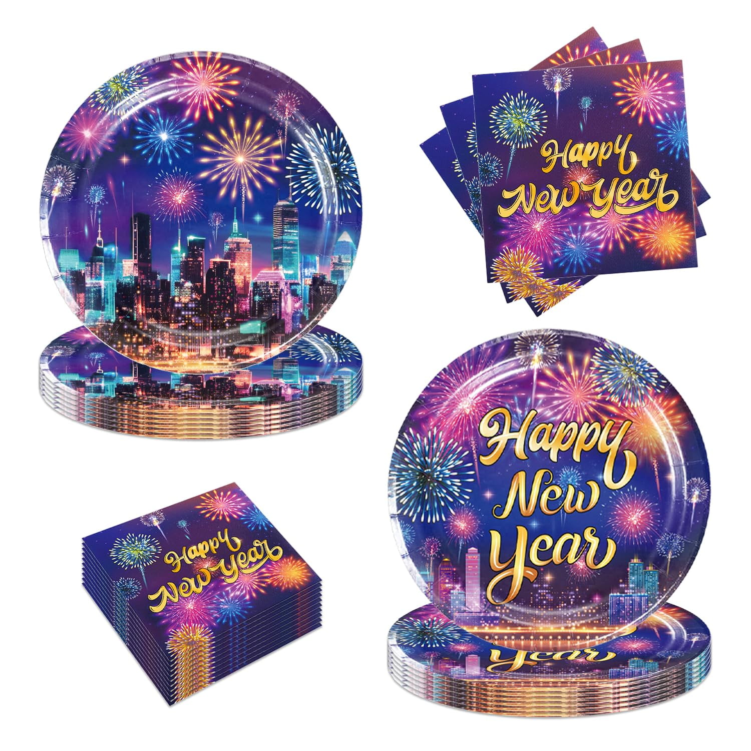 48Pcs 2025 New Year MMF7 Party Plates and Napkins include 24 Plates, 24 ...