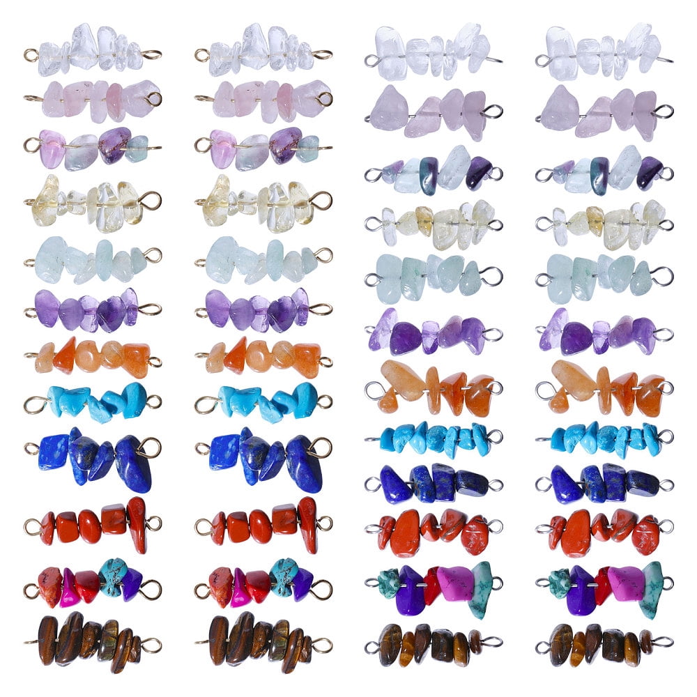 48Pcs 24 Styles Mixed Gemstone Chip Connector Charms with 304 Stainless ...