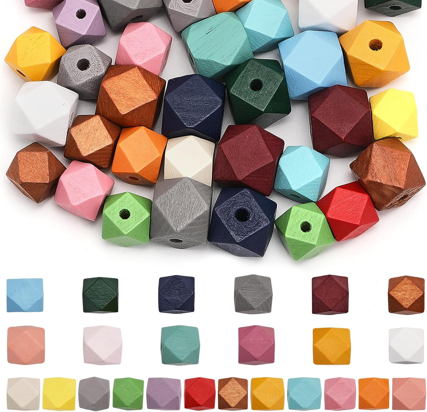 48Pcs 24Styles Cornerless Cube Wood Beads Spray Painted Natural Wood ...