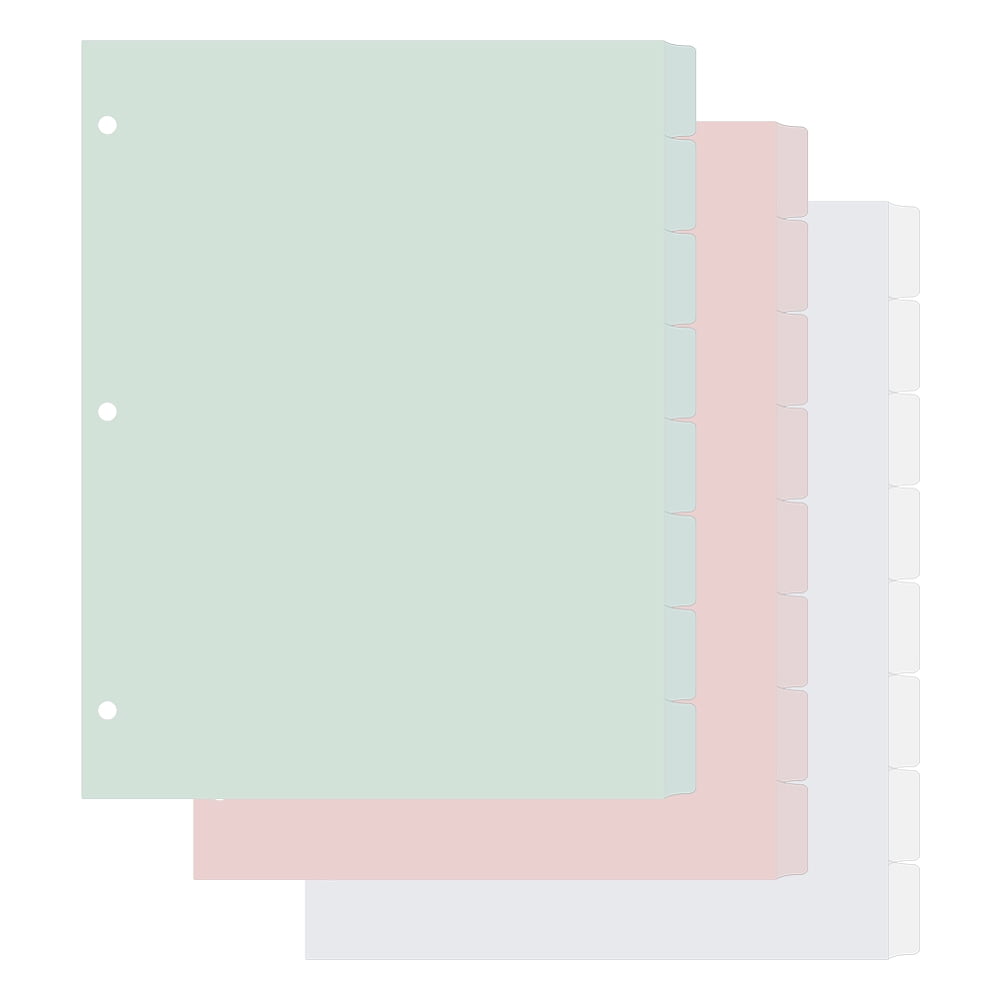 48Pcs 3 Colors 8-Tab Binder Dividers PP Plastic Notebook Divider Sheets ...