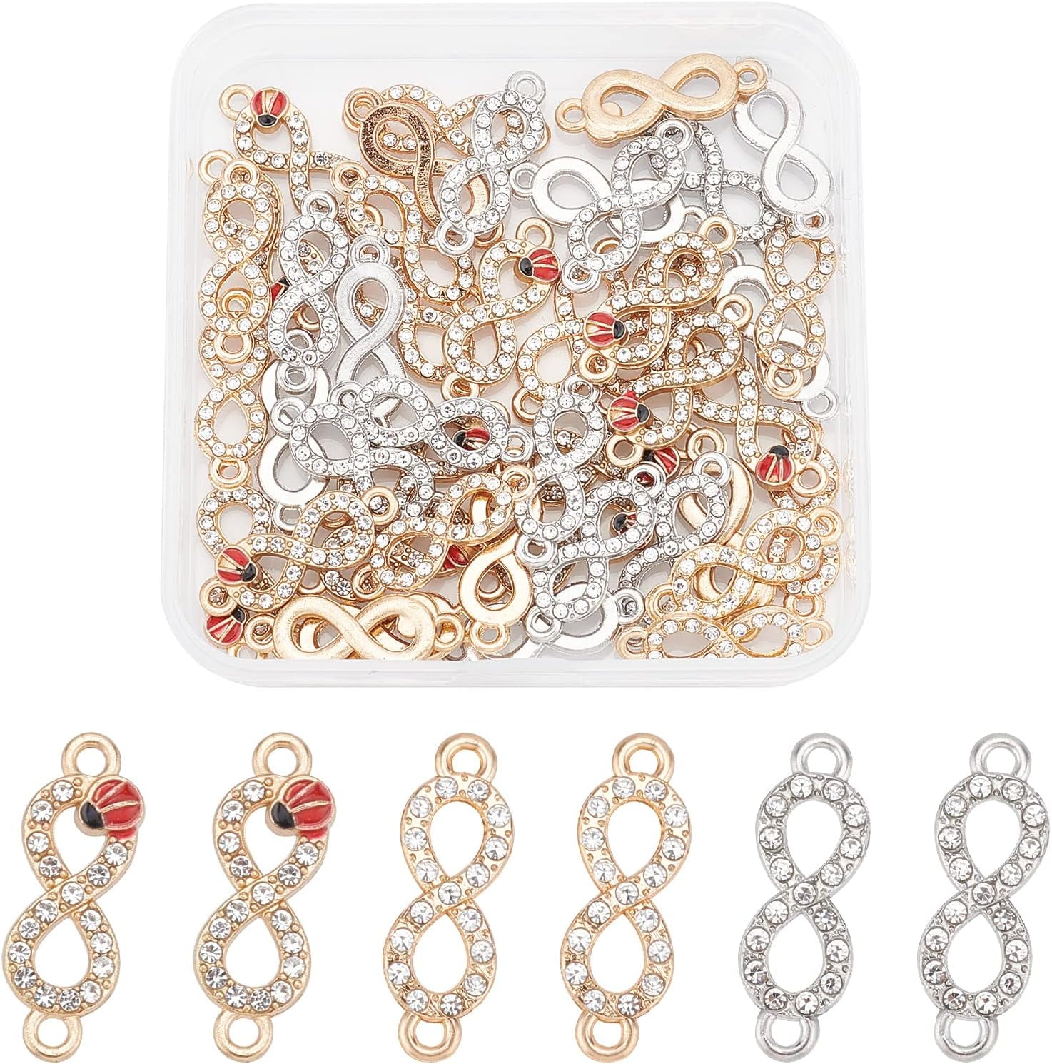 48Pcs 3 Style Alloy Rhinestone Links Connectors Metal Infinity Pendants ...