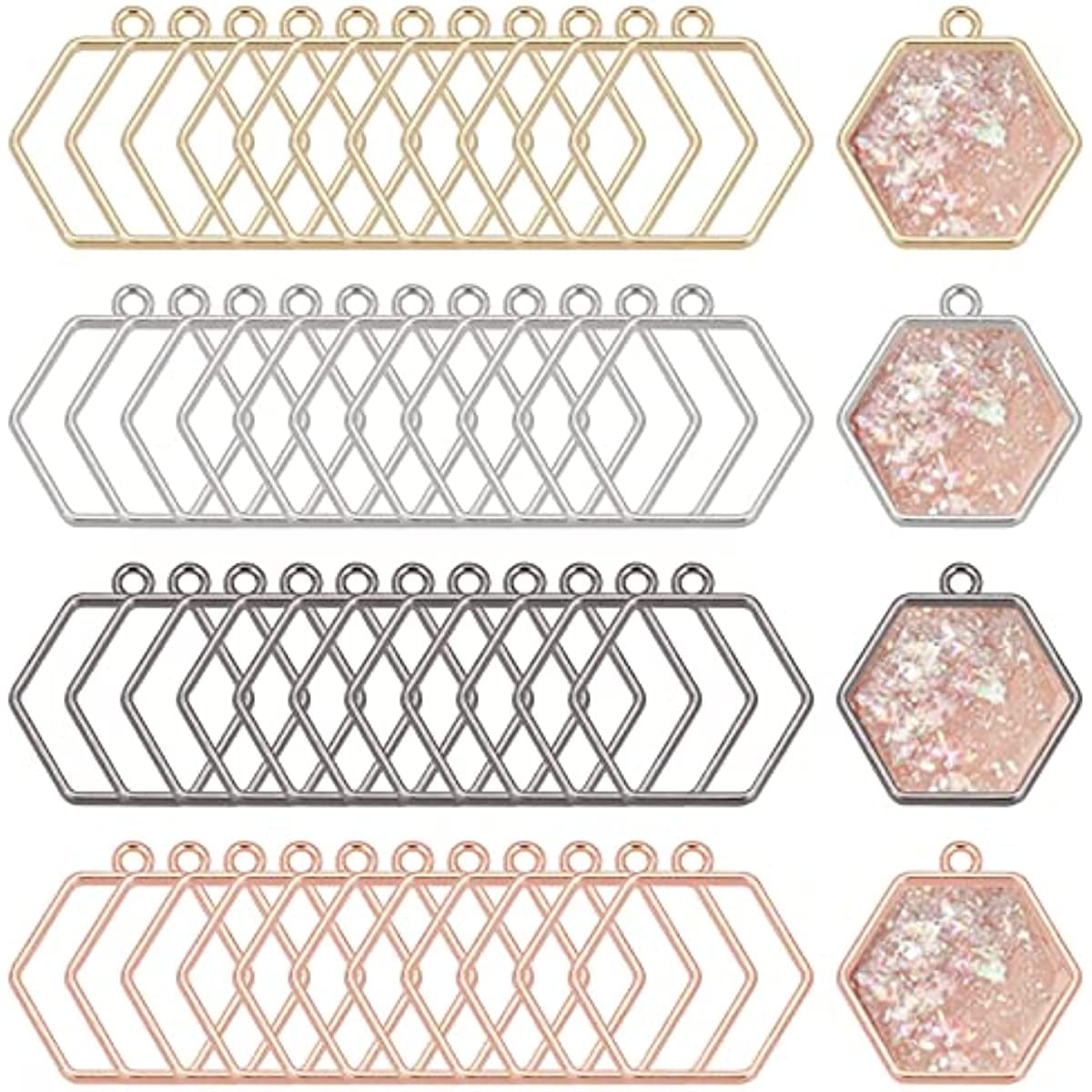 48Pcs 4 Colors 29x28mm Hexagon Framework Open Back Bezel Pendant Blanks ...