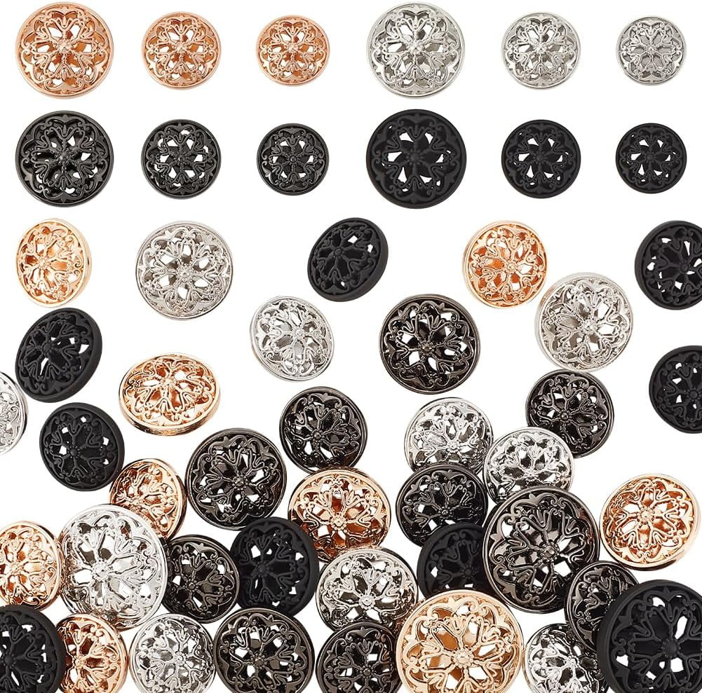 48Pcs 4 Colors Hollow Flower Metal Shank Buttons 2mm Hole Zinc Alloy ...