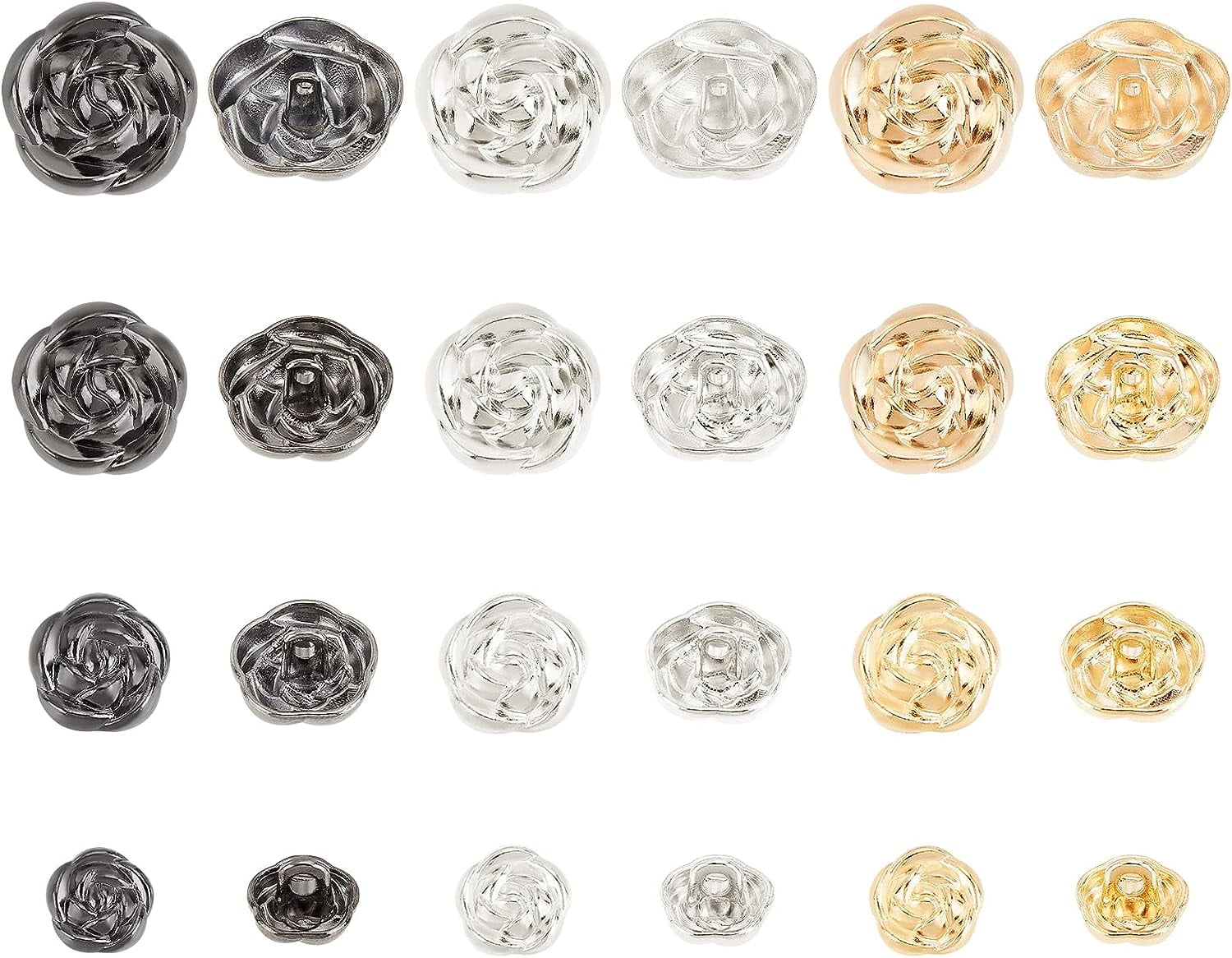 48Pcs 4 Sizes Metal Shank Buttons 1-Hole Rose Buttons Golden Platinum ...