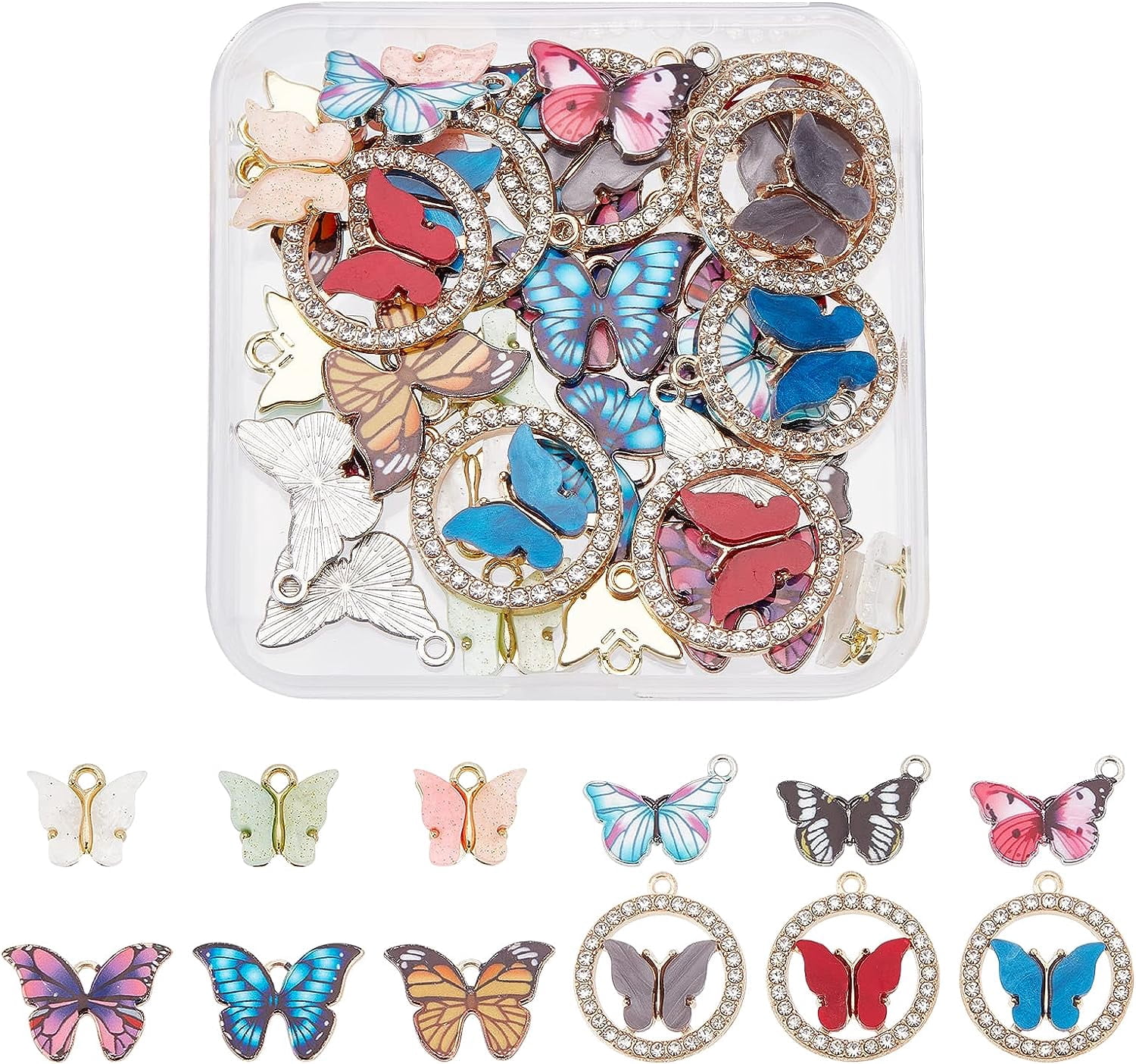 48Pcs 4 Style Alloy Butterfly Pendants 12 Color Rhinestone Enamel ...